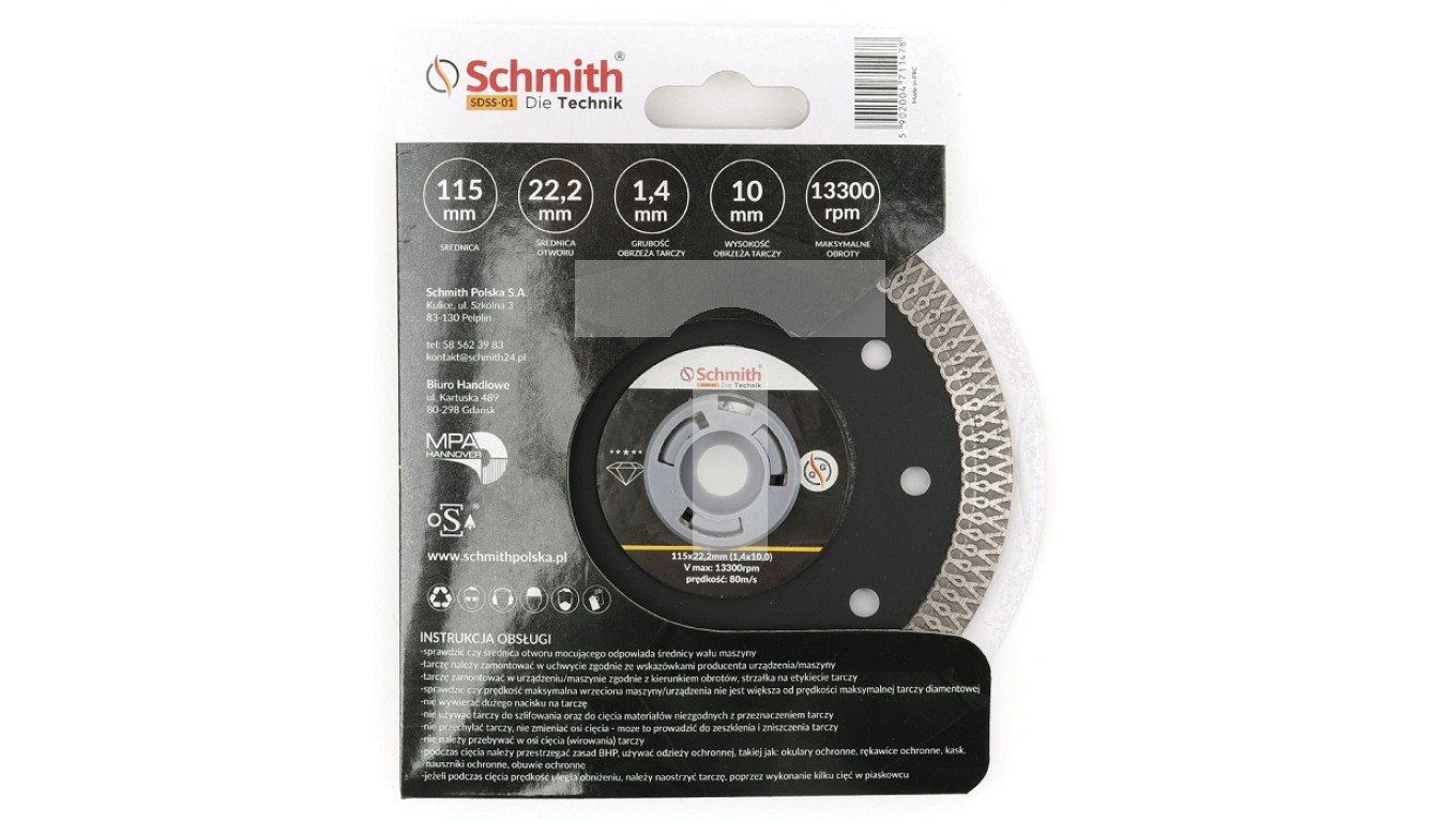 Tarcza diamentowa 115mm do gresu płytek Premium SLIM Schmith