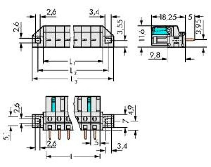 Gniazdo MCS-MIDI Classic 2-biegunowe jasnoszare raster 5mm 722-132/031-000 /100szt./ – WAGO | TIM SA