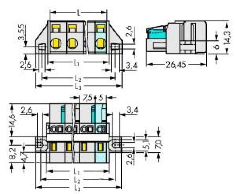 Gniazdo MCS-MIDI Classic 6-biegunowe jasnoszare raster 7,5mm 721-206/027-000 /25szt./ – WAGO ...
