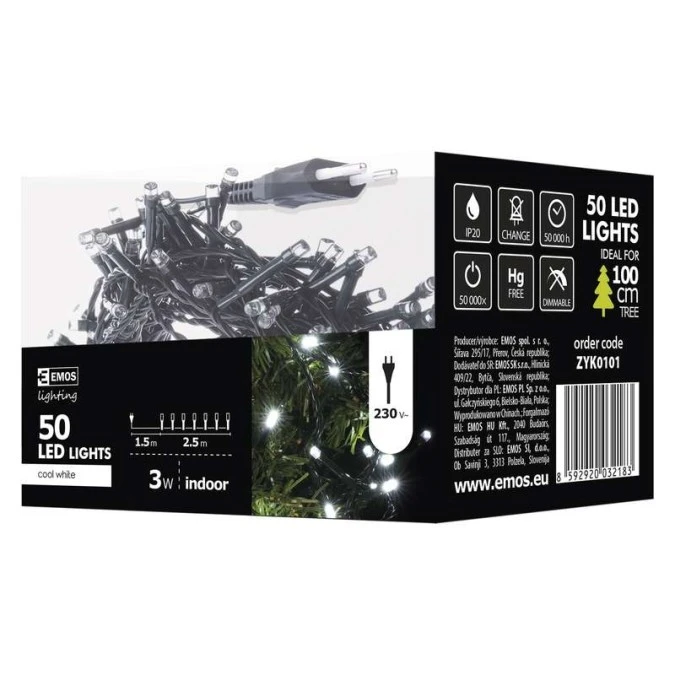 Lampki choinkowe XMAS ZYK 3W 50LED 2,5m IP20 zimny biały D4GC01 – EMOS ...
