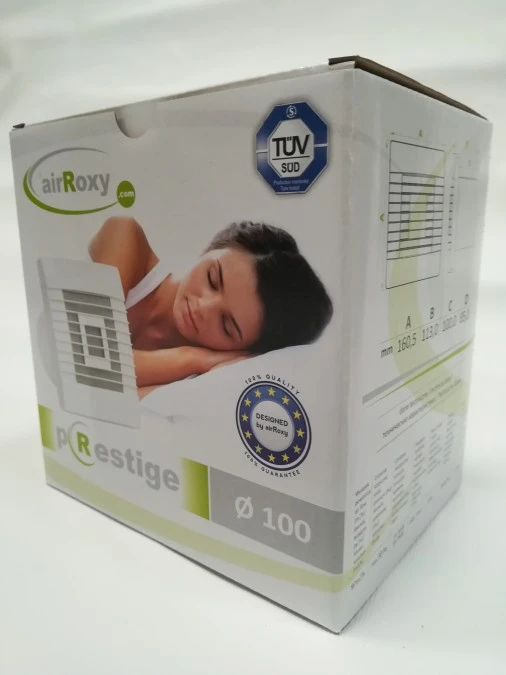 Wentylator Ścienny 100mm 15W z żaluzją grawitacyjną pRestige 100ZG 01-025 Certyfikat TUV ...