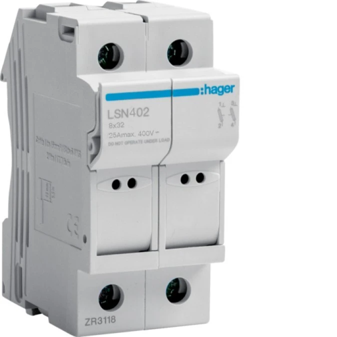 Rozłącznik bezpiecznikowy cylindryczny 2P 25A 8,5x31,5mm L32 LSN402 – HAGER POLO | TIM SA