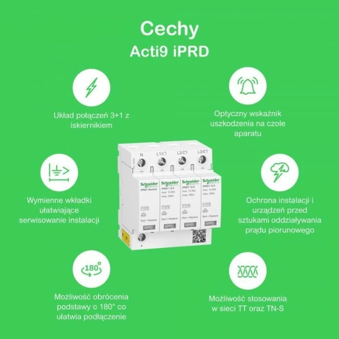 Ogranicznik przepięć iPRD1 12.5R-T12-3N 3+1-biegunowy Typ T1+T2 12,5kA ze stykiem A9L16482 ...