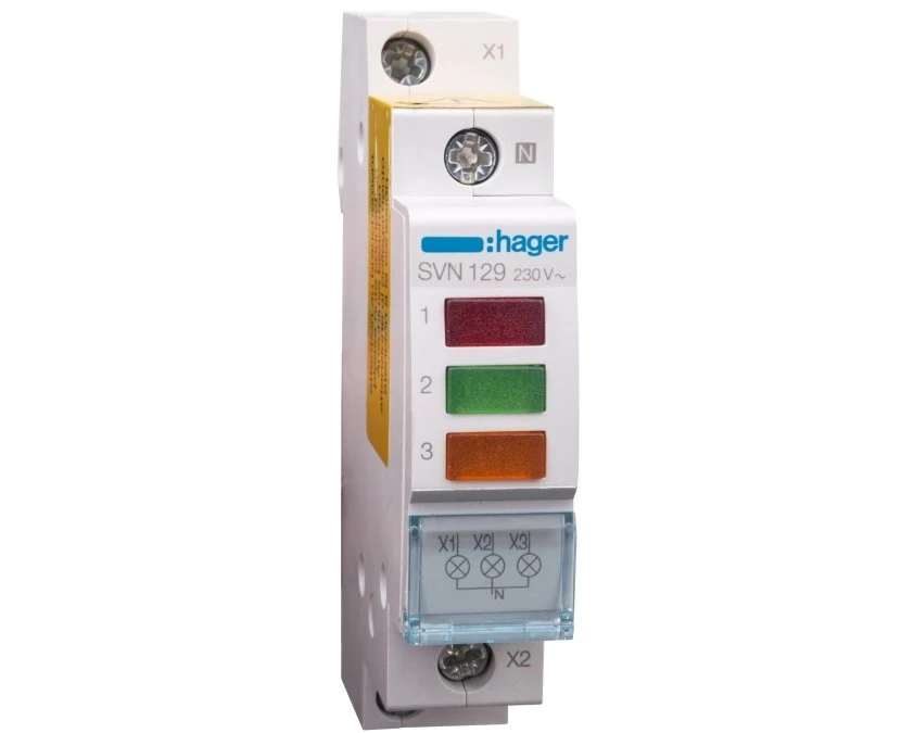 Lampka modułowa 3-fazowa czerwona/zielona/pomarańczowa 230-400V AC SVN129 – HAGER POLO | TIM SA