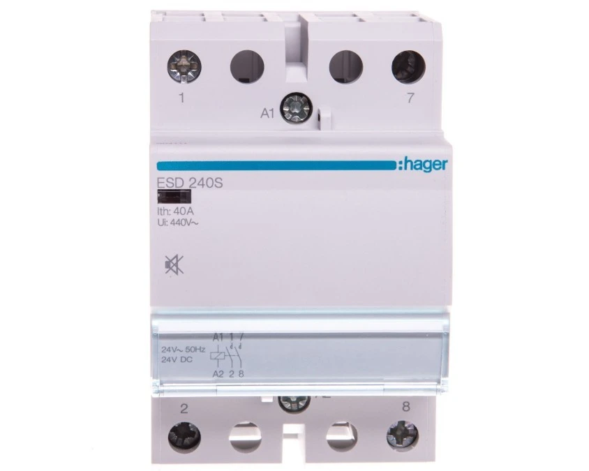 Stycznik modułowy cichy 40A 2Z 0R 24V AC/DC ESD240S – HAGER POLSKA | TIM SA