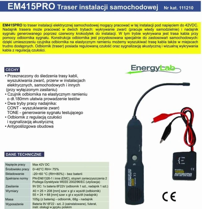Traser wykrywacz kabli instalacji samochodowych szukacz par przewodów ...