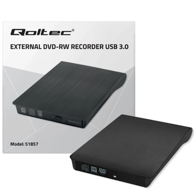 Qoltec Zewnętrzny Napęd Nagrywarka Odtwarzacz płyt CD DVD USB 3.0 Czarny – QOLTEC | TIM SA