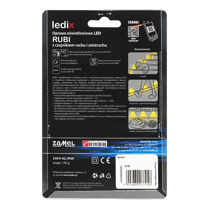 Oprawa LED Rubi pt 230V AC regulowany czujnik BIA biała neutralna ...