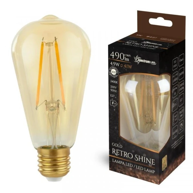Żarówka LED E27 4,9W ST58 490lm COG 2400K Gold Retro Shine – SPECTRUM ...
