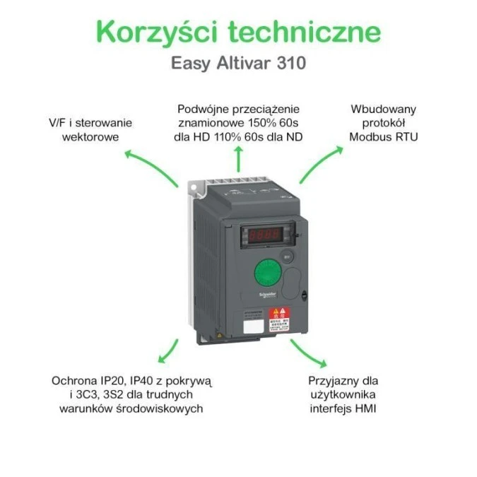 Easy Altivar Przemiennik częstotliwości 310 2.2 kW 3f 380...460V bez ...