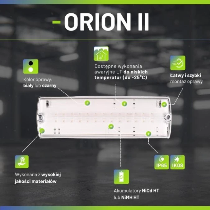 Oprawa ewakuacyjna/awaryjna ORION II 100 M 3H MT IP65 + ( OR7, OR8) / 91895 – INTELIGHT | TIM SA