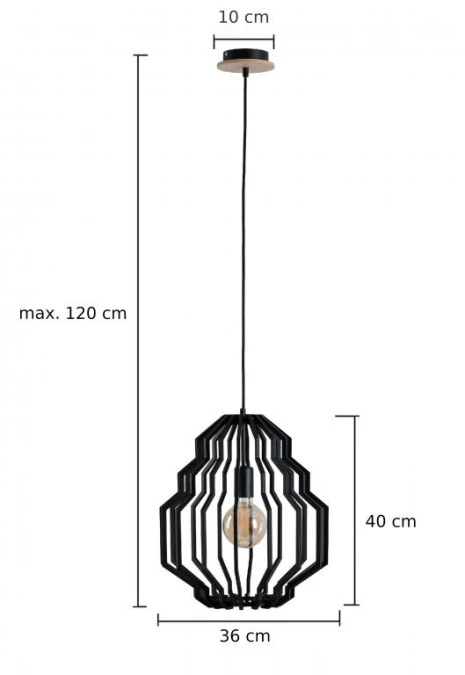 Lampa wisząca nowoczesna drewno 1xE27 RUFO BLACK – KETER LIGHTING | TIM SA