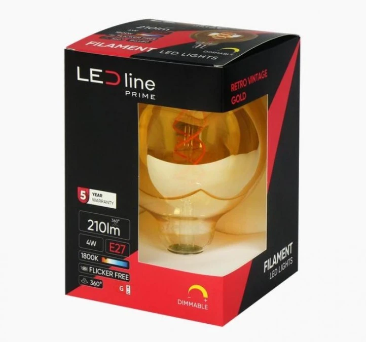 LED line PRIME żarówka LED E27 4W 1800K bardzo ciepła 210lm 220-240V FILAMENT G125 KULA EDISON ...