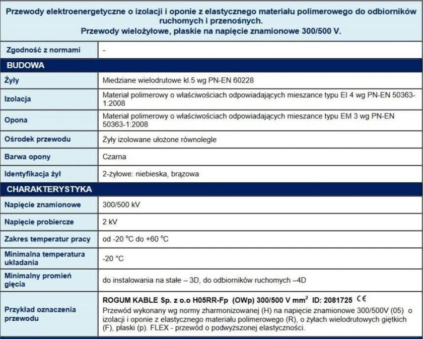 Przewód elektroenergetyczny biały H05RR-Fp FLEX 300/500V (OWp ) – ROGUM ...