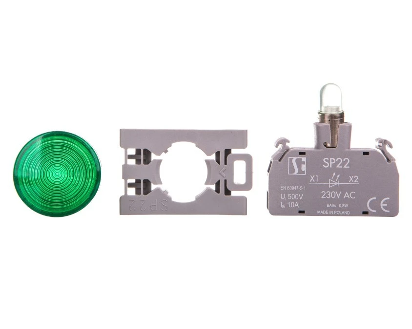 Lampka sygnalizacyjna zielona 230V LED BA9S STANDARD SP22-LZ-230-LEDAC ...