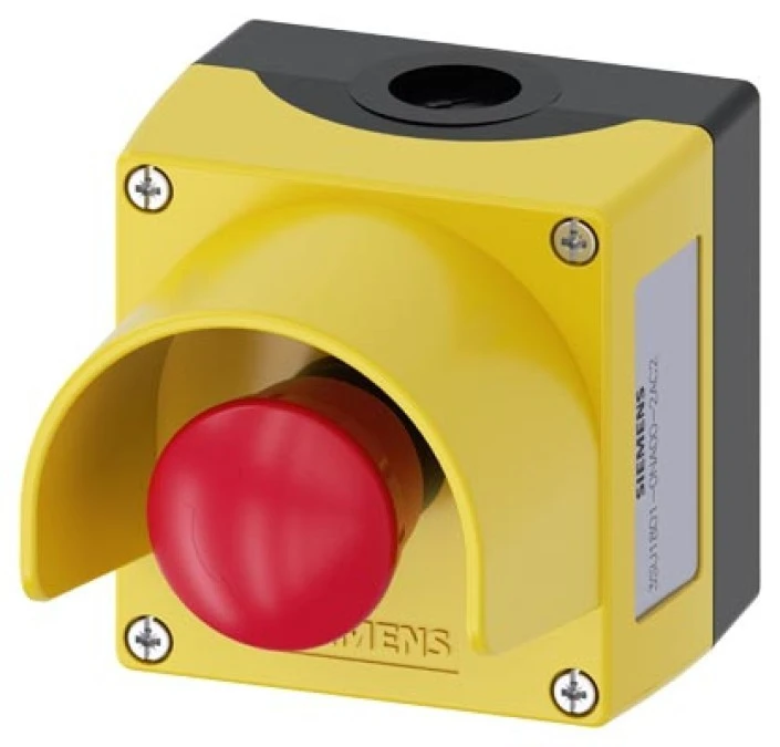 Kaseta z przyciskiem bezpieczeństwa 1R przez obrót żółta z kołnierzem IP69k SIRIUS ACT 3SU1801 ...