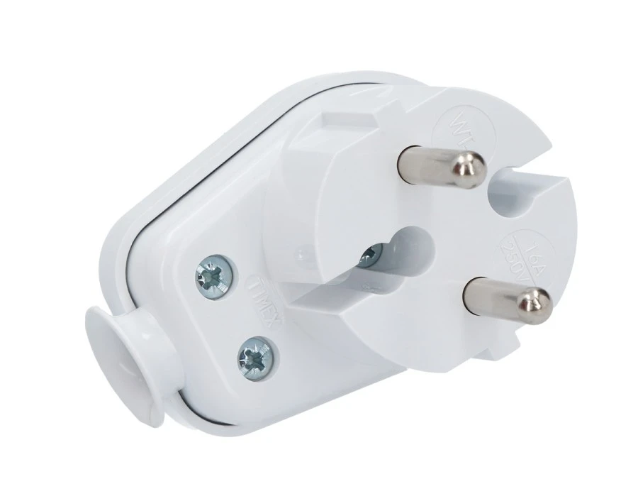 Wtyczka kątowa b/u 16A 2P 250V biała WT-16 K2 – TIMEX-Elektro | TIM SA