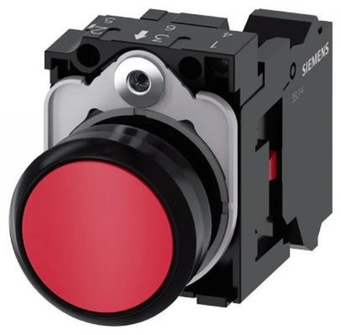 Przycisk Sirius ACT, 22mm, okrągły, czerwony płaski z samopow z uchwytem 1NC – SIEMENS | TIM SA
