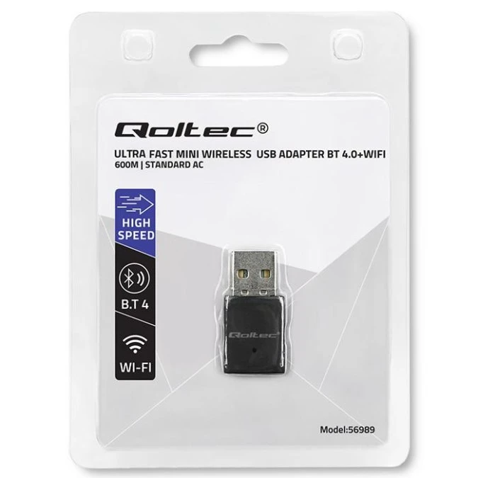 Qoltec Bezprzewodowy Ultra szybki mini adapter WiFi Standard AC BT 4.0 ...