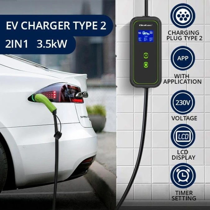 Qoltec Mobilna ładowarka do samochodu elektrycznego EV z regulacją 2w1 ...