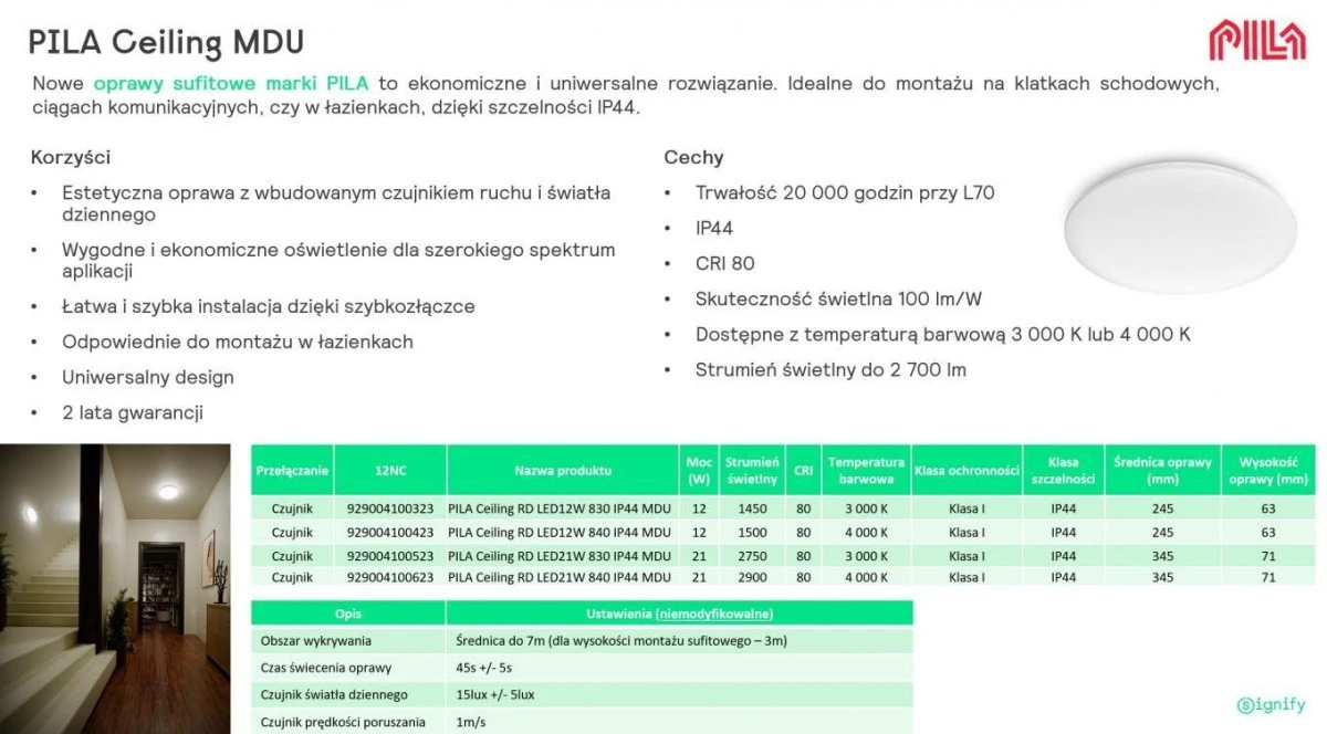 Plafon PILA 21W 2300lm 4000K Ceiling RD LED21W 840 IP44 MDU (z czujnikiem ruchu) 2 lata gwar ...