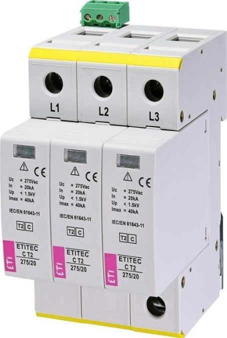 Ogranicznik przepięć typ T2 (C) ETITEC C T2 275/20 3+0 RC do instalacji mieszkaniowych TN-C ...