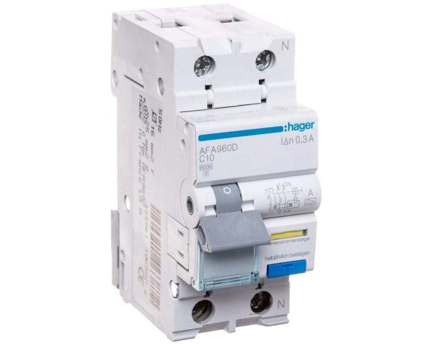 Wyłącznik różnicowo-nadprądowy RCBO 2P C10A 0,3A Typ A AFA960D – HAGER ...