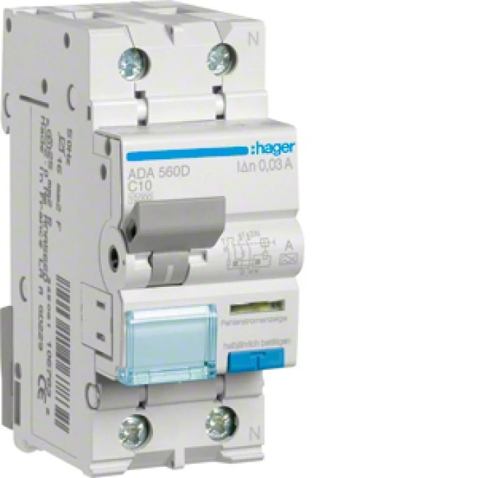 Wyłącznik różnicowo-nadprądowy RCBO 2P C10A 0,03A Typ A ADA560D – HAGER POLO | TIM SA