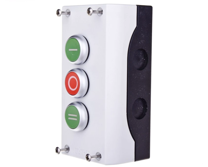 Kaseta sterownicza 3-otworowa z przyciskami zielony/czerwony/zielony IP65 M22-I3-M1 216532 ...
