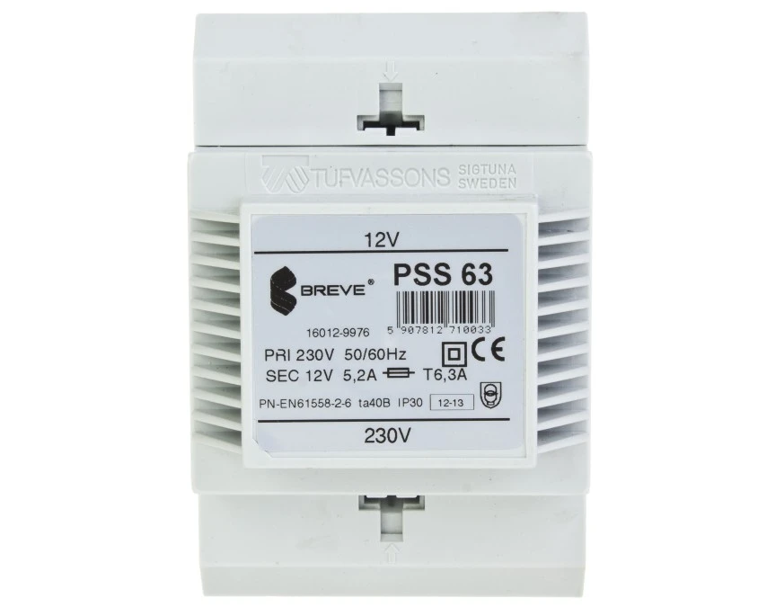 Transformator 1-fazowy modułowy bezpieczeństwa PSS 63 230/ 12V 5,2A, na ...