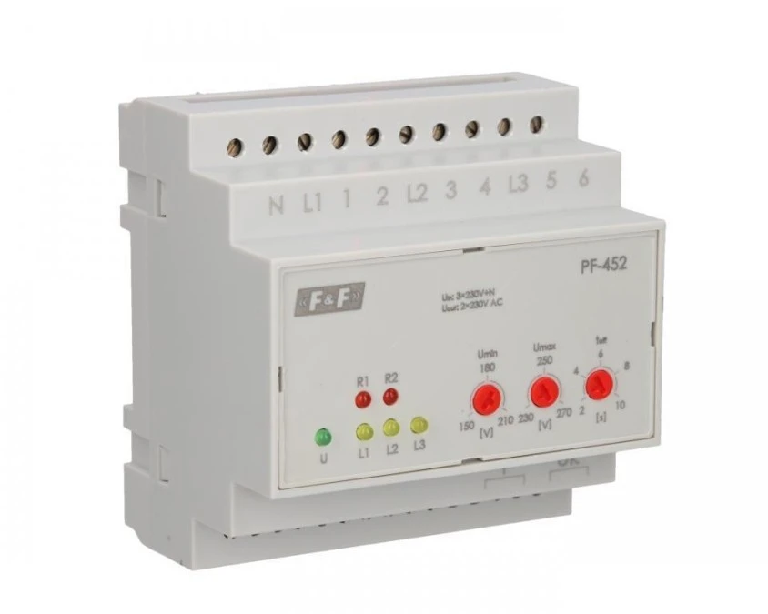 Automatyczny przełącznik faz z wyjściem napięcia fazowego 400V/2x230V+N PF-452 – FiF | TIM SA