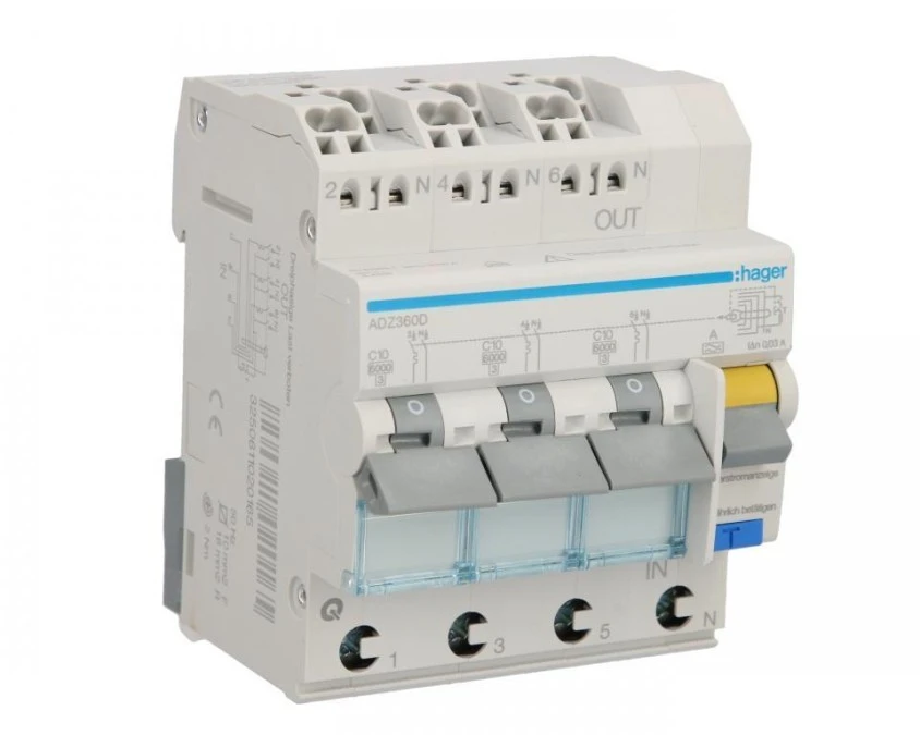 Wyłącznik różnicowo-nadprądowy RCBO 4P C10A 0,03A Typ A 6kA RCBO ADZ360D – HAGER POLO | TIM SA