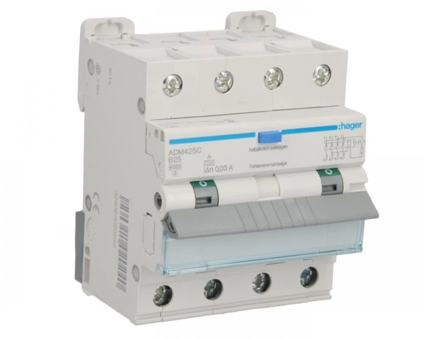 Wyłącznik różnicowo-nadprądowy RCBO 4P B25A 0,03A Typ A 6kA RCBO ADM425C – HAGER POLO | TIM SA