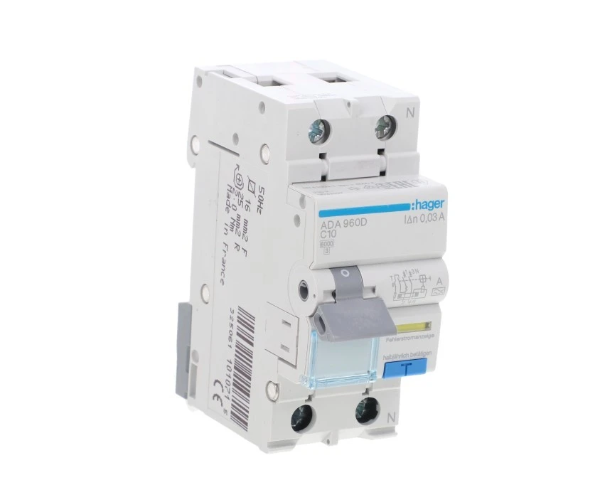 Wyłącznik różnicowo-nadprądowy RCBO 2P C10A 0,03A Typ A ADA960D – HAGER POLO | TIM SA