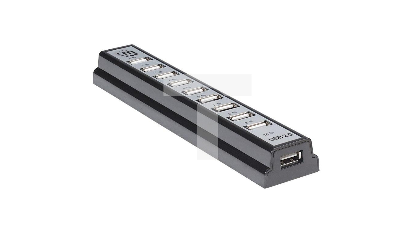 10-Portowy Aktywny HUB USB 2.0 Rozdzielacz 10x USB-A – MANHATTAN | TIM SA