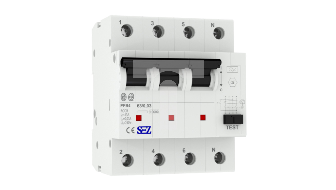 63A 30mA 4P 10kA TYP A Wyłącznik różnicowoprądowy PFB4 RCCB SEZ 5449 ...