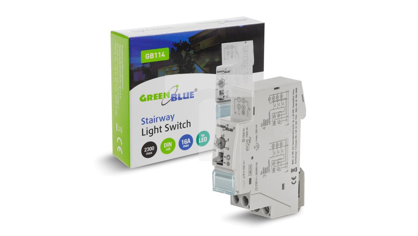 Automat schodowy na szynę DIN GB114 GreenBlue regulacja 30s-10m max ...