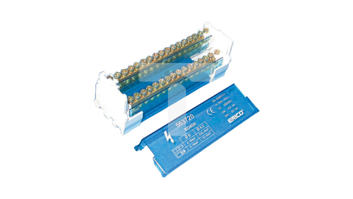 Blok dystrybucyjny 2P 40A 15x(6-16mm2 + 4-10mm2) BD40A 563720 – ERICO ...