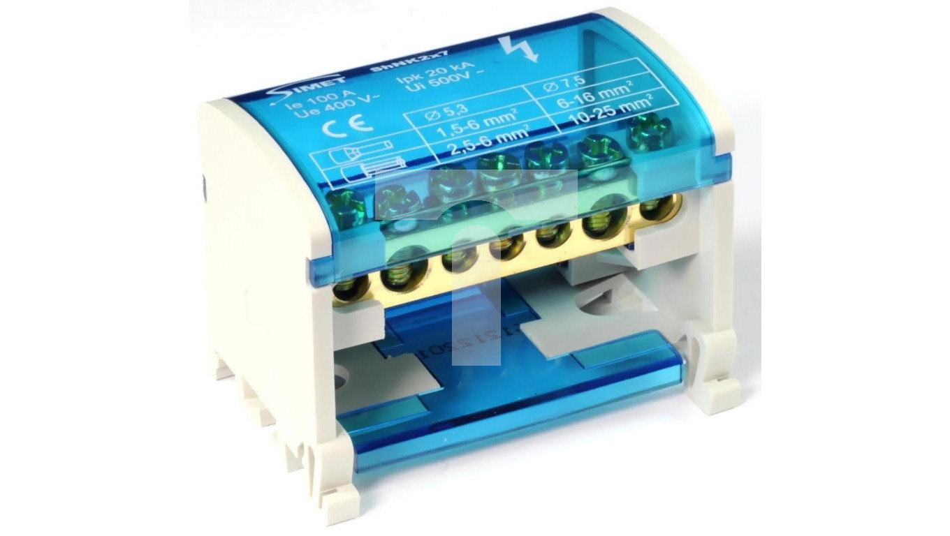 Blok rozdzielczy 2-modułowy na szynę TH35 2x (5x6mm2, 2x25mm2) 100A ...