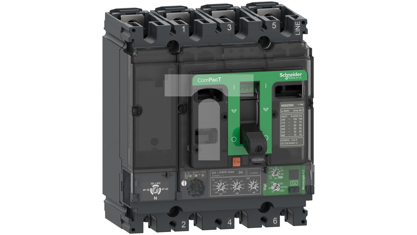 ComPacT NSX, wyłącznik NSX250B, 25 kA, 415 VAC z MicroLogic 4.2 Vigi ...