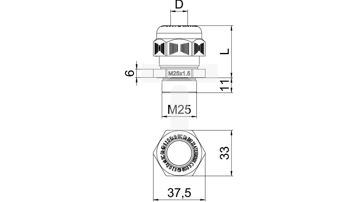 Dławnica kablowa poliamidowa Ex M25 IP68 czarna VTEC EX M25 SW 2050331 ...