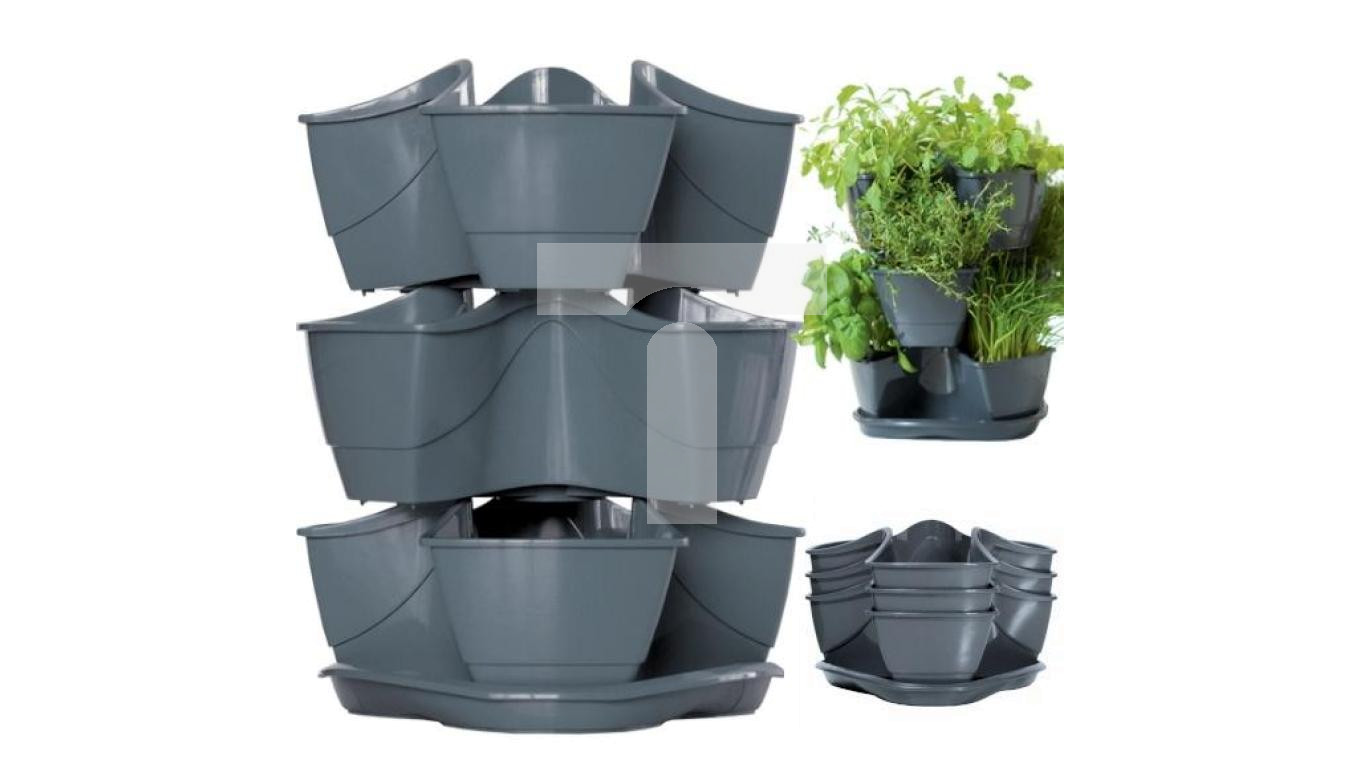 Doniczka potrójna, piętrowa na zioła grafitowa Coubi Herbal ...