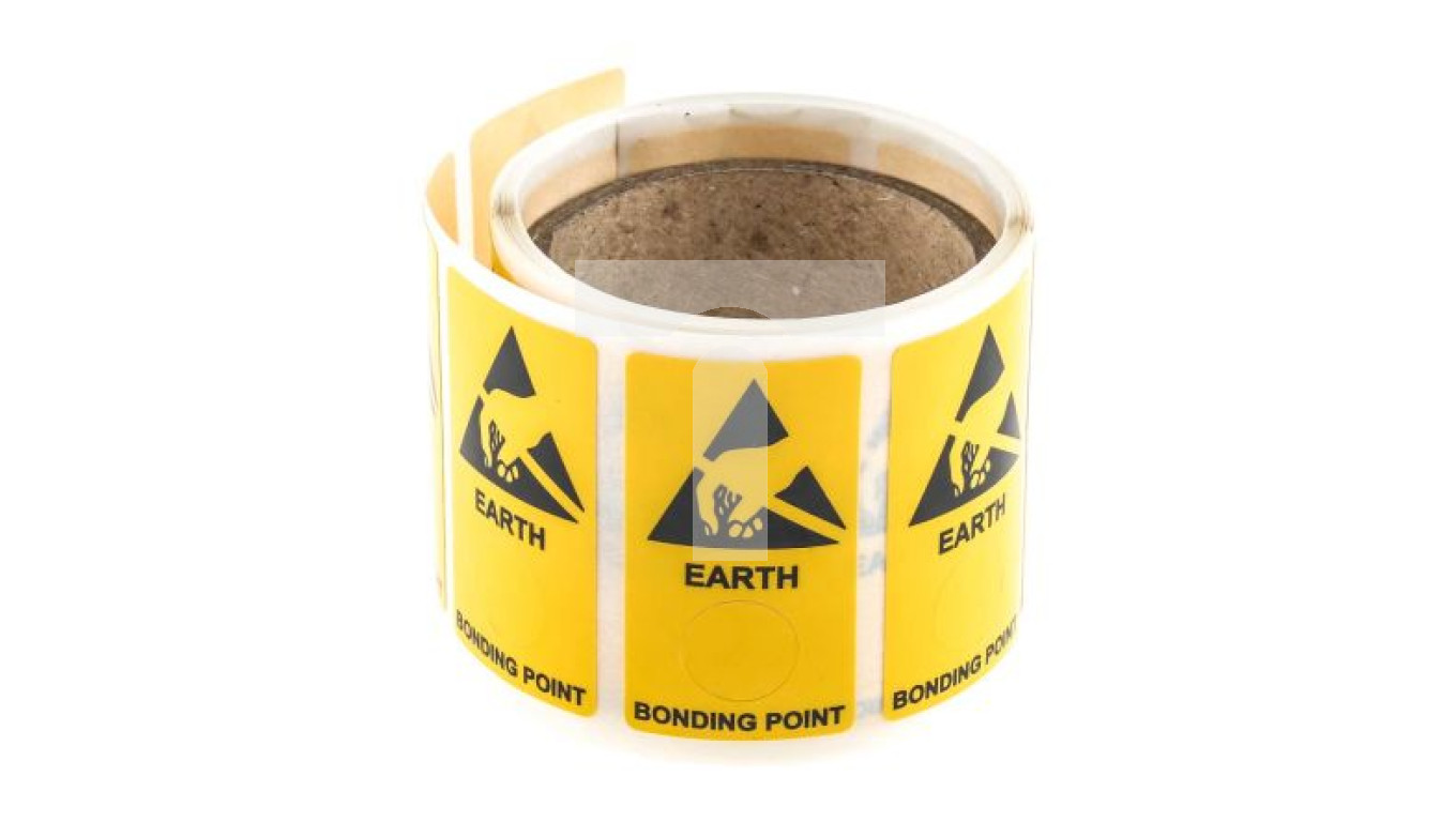 Etykieta ESD Żółty Winyl, Tekst: Earth Bonding Point ...