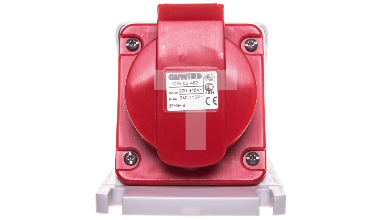 Gniazdo stałe 5P 16A 400V czerwone IP44 90 6H IEC 309 HP GW62482 ...