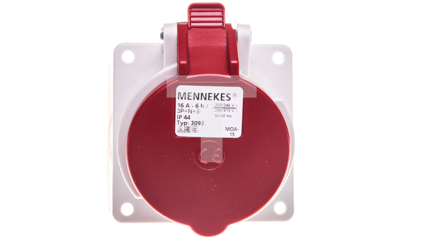 Gniazdo tablicowe skośne 5P 16A 400V czerwone IP44 3093 MEN3093 ...