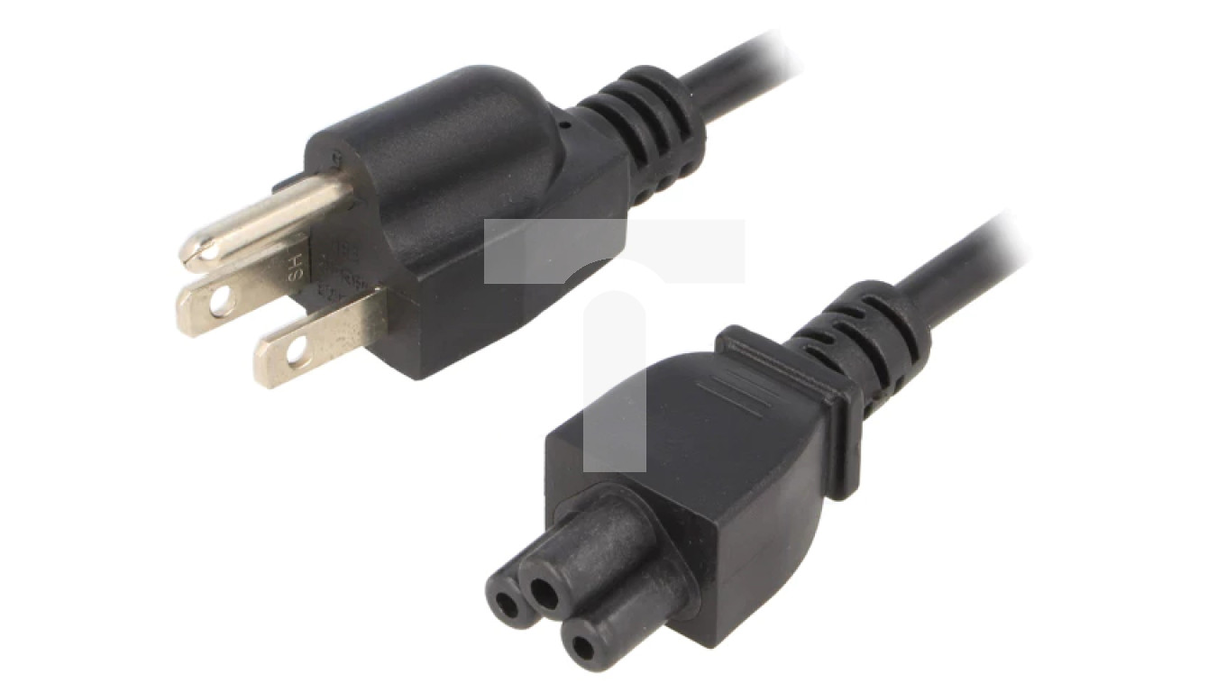 Kabel IEC C5 żeński NEMA 5-15 (B) wtyk PVC 1,8m czarny 2,5A KAB-USA-M3 ...