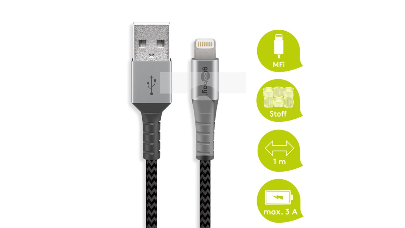 Kabel Lightning USB-A tekstylny z metalowymi wtyczkami 1 m 49268 ...