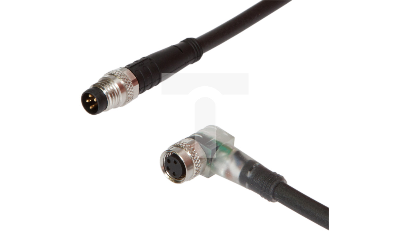 Kabel połączeniowy, 1m, M8 żeński (gniazdo) 4pin kątowy, M8 męski ...