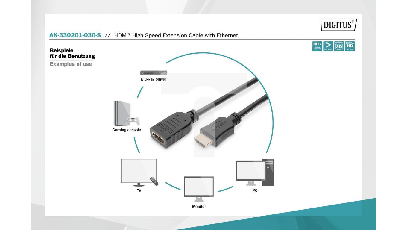 Kabel przedłużający HDMI Highspeed 1.4 z Eth. GOLD Typ HDMI A/HDMI A, M ...