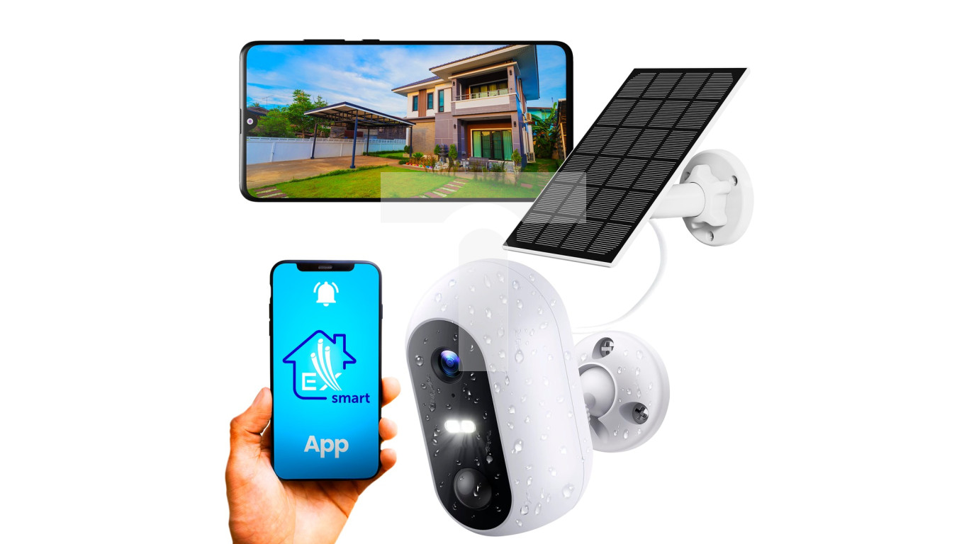 Kamera zewnętrzna z panelem solarnym bezprzewodowa, Full HD 1080p, Wi ...